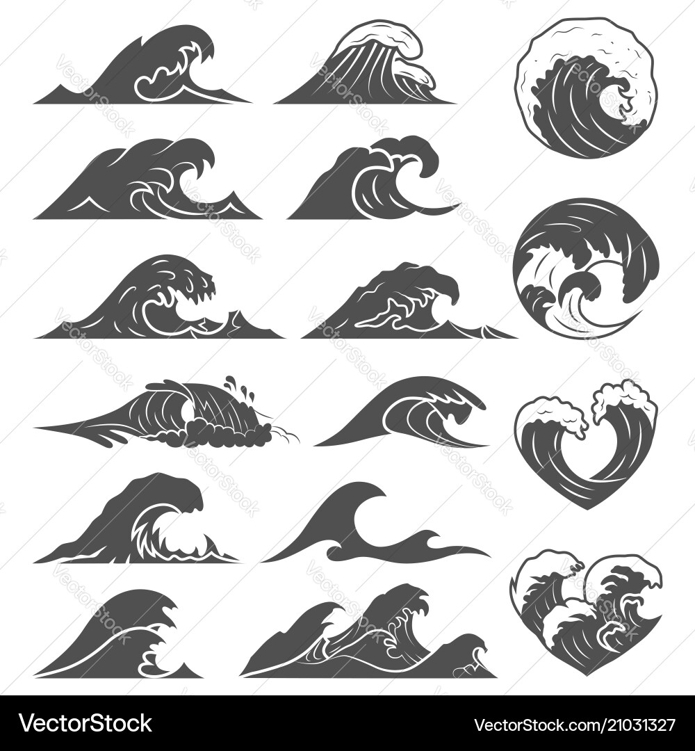 Ocean Wave Art Collection - Sea & Storm Vector Image