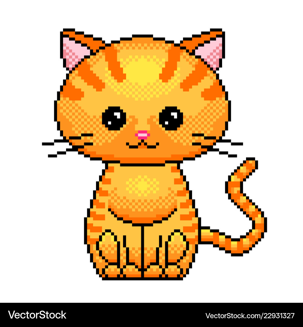 Pixel cute cat detailed isolated Royalty Free Vector Image