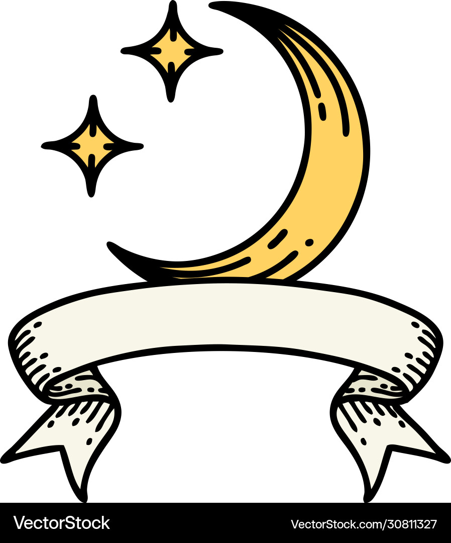 Tattoo with banner a moon and stars Royalty Free Vector