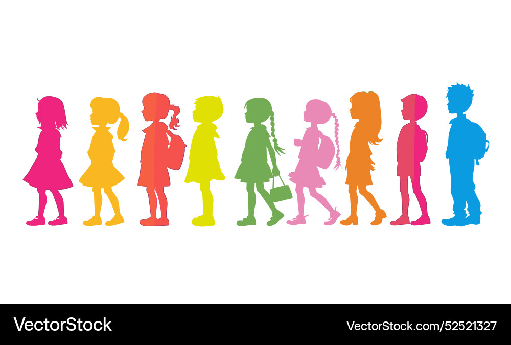 Young children silhouettes standing side Vector Image