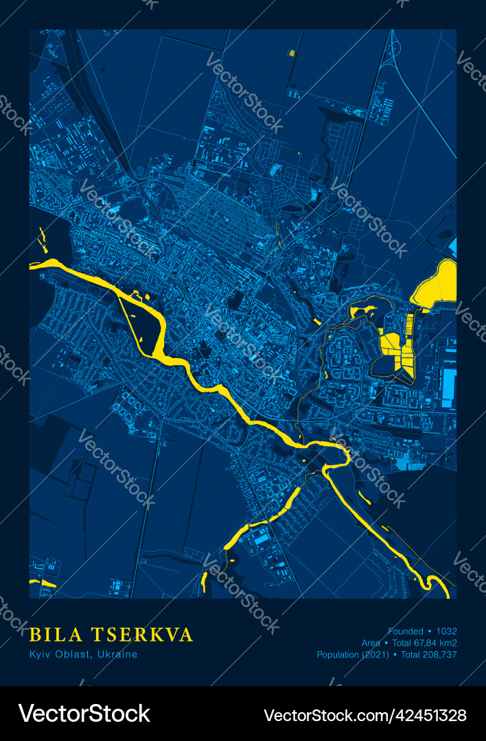 Bila tserkva map poster high detailed Royalty Free Vector