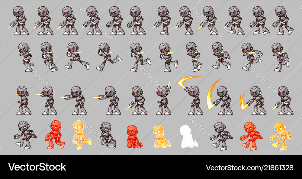 Grey cyborg enemy game sprites Royalty Free Vector Image
