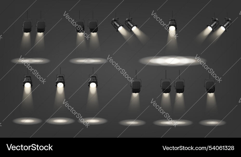 Professional stage spotlights with various beam Vector Image