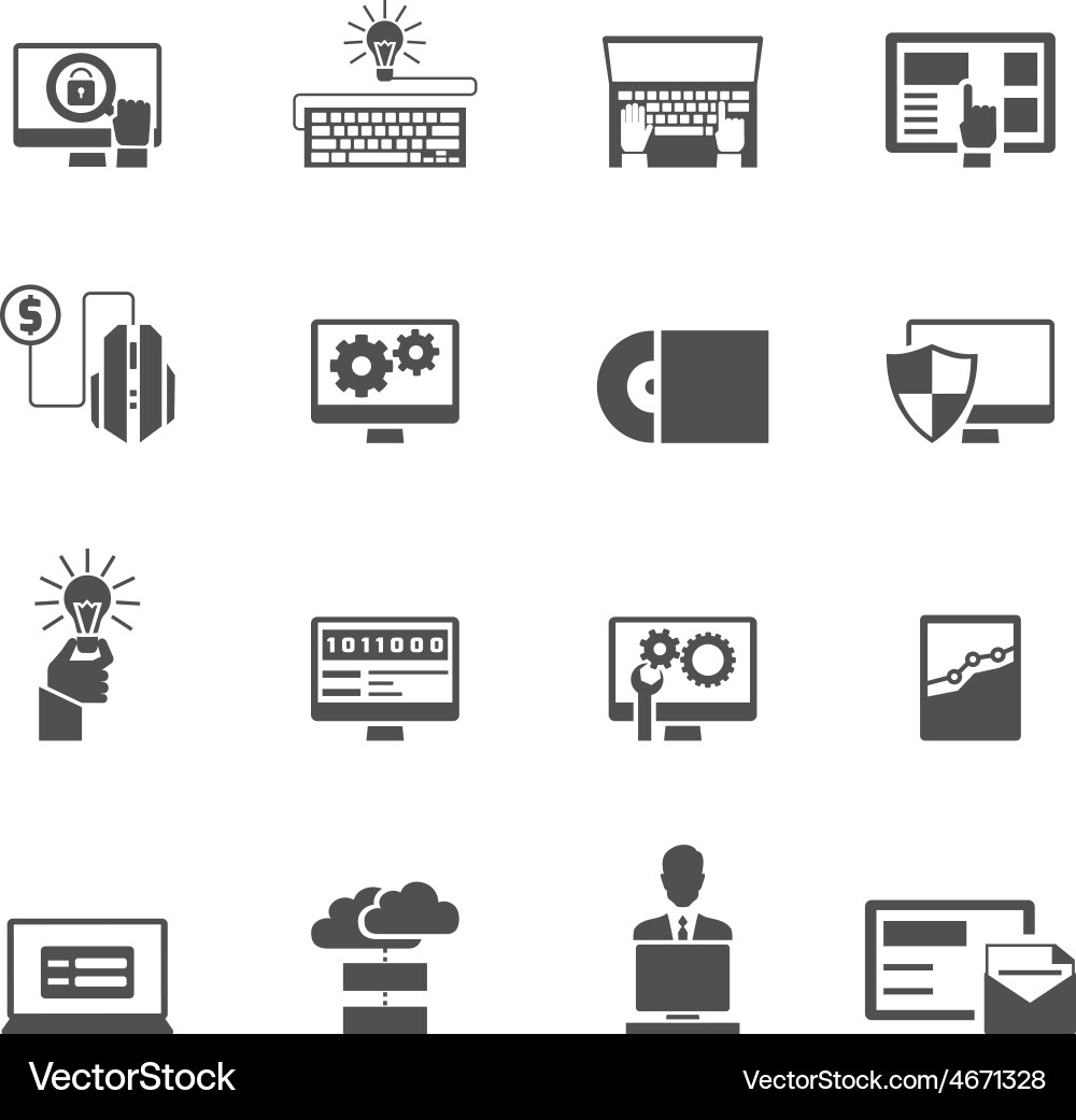 Program development icons black Royalty Free Vector Image