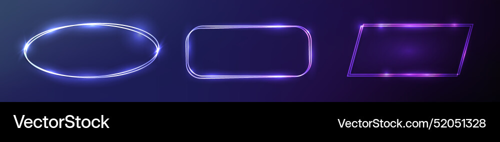 Set of neon double frames with shining effects Vector Image