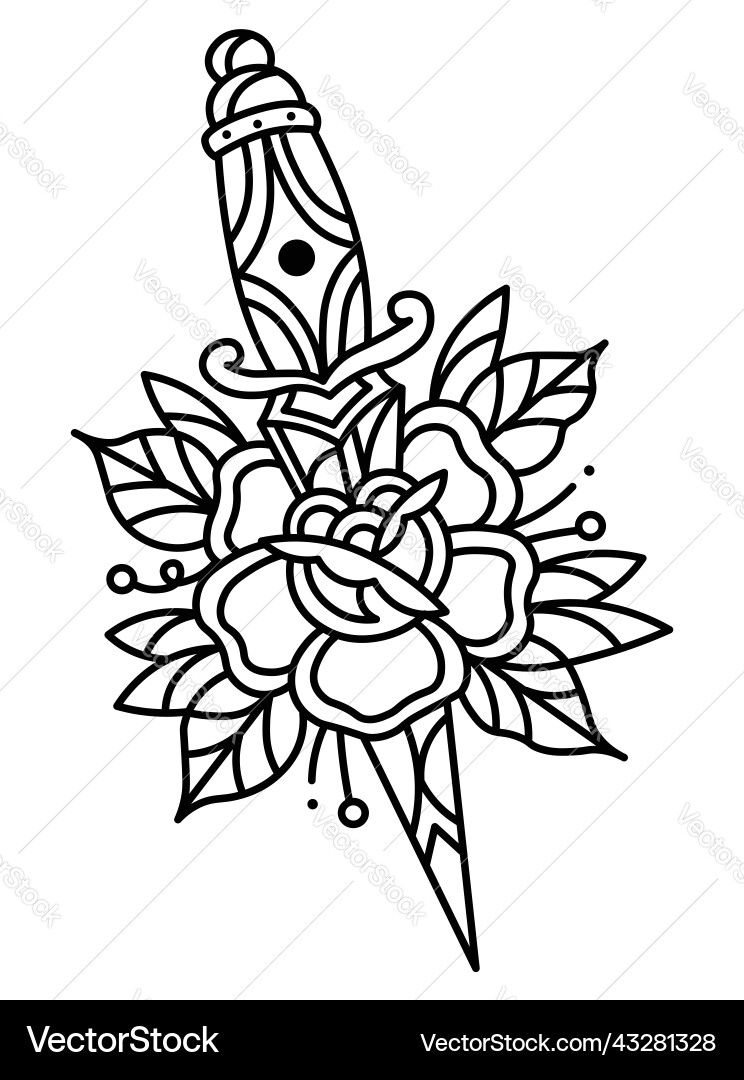American Traditional Rose Outline