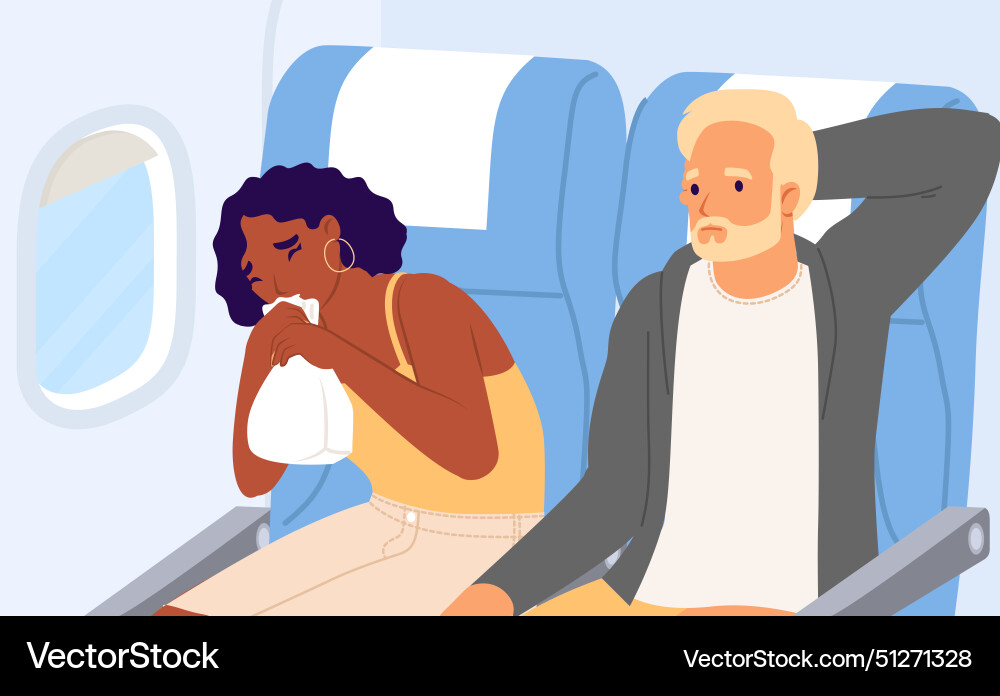 Woman passenger suffering from aerophobia Vector Image
