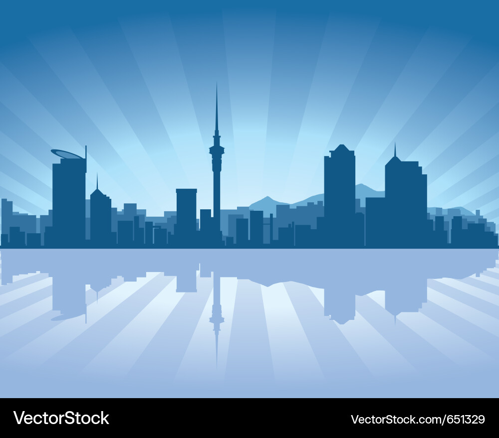 Auckland skyline with reflection in water Vector Image