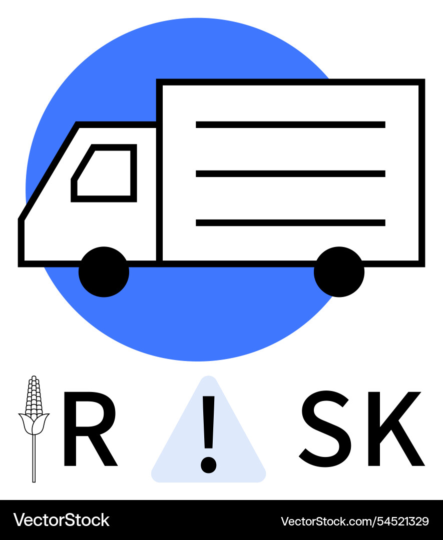 Delivery truck and warning sign emphasizing Vector Image