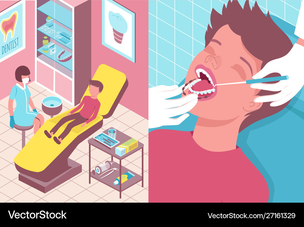Dentist office isometric banners Royalty Free Vector Image