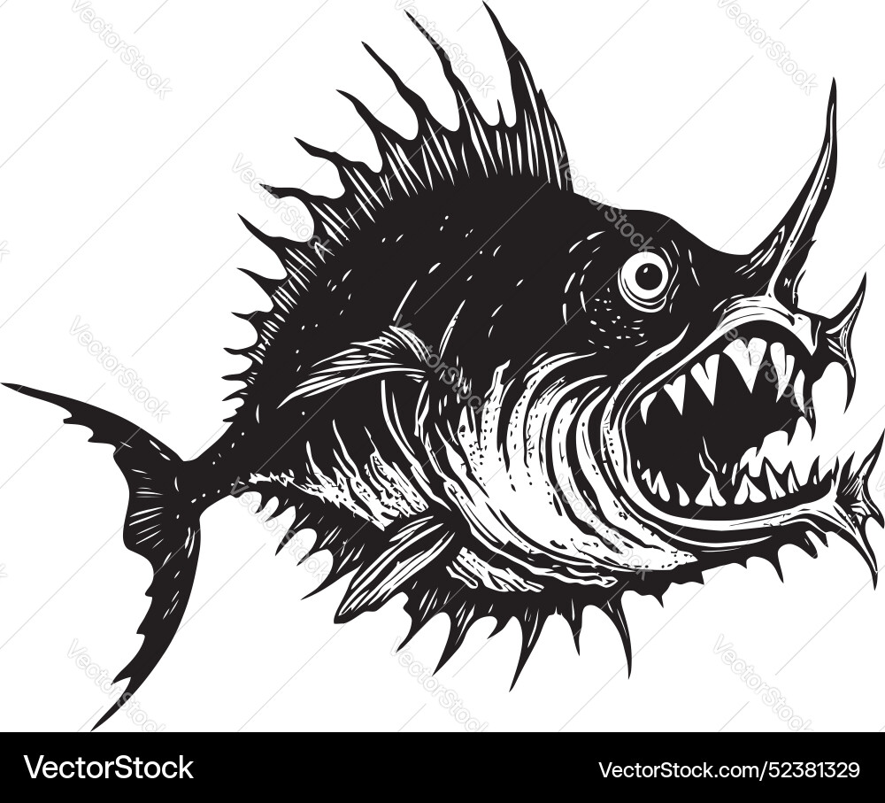 Diabolic dive evil angler fish in design serrated Vector Image