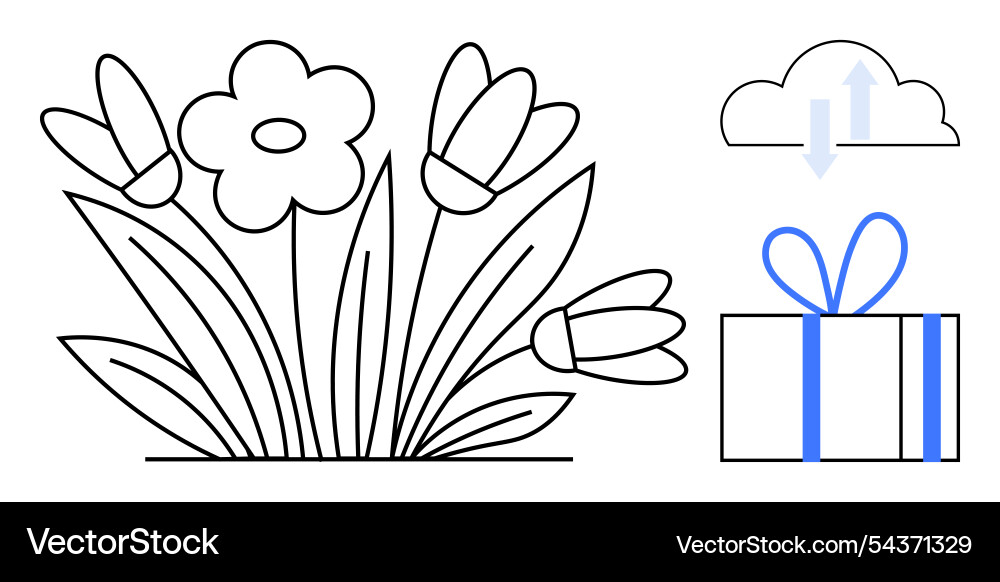Flower bouquet with gift box and cloud icon Vector Image