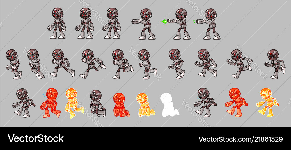 Grey cyborg enemy shooter game sprites Royalty Free Vector
