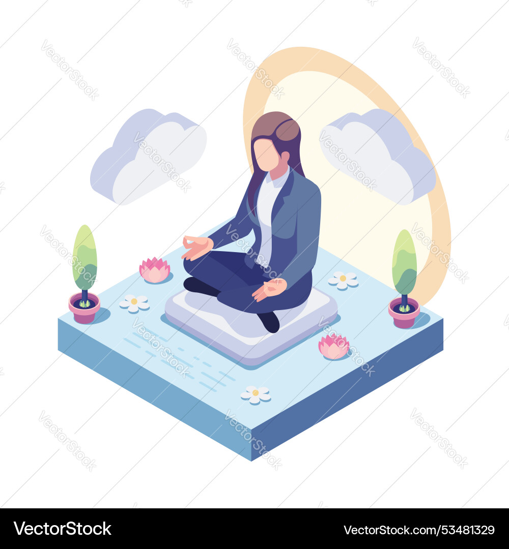 Isometric businesswoman practicing mindfulness Vector Image