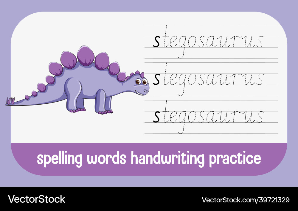 Spelling words dinosaur handwriting practice Vector Image