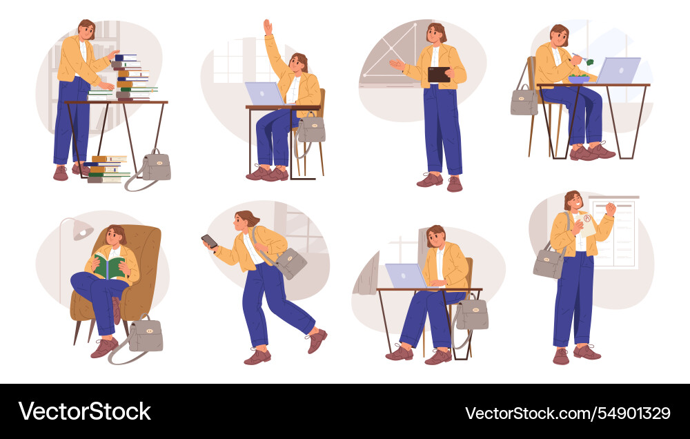 Student girl college or university routine Vector Image