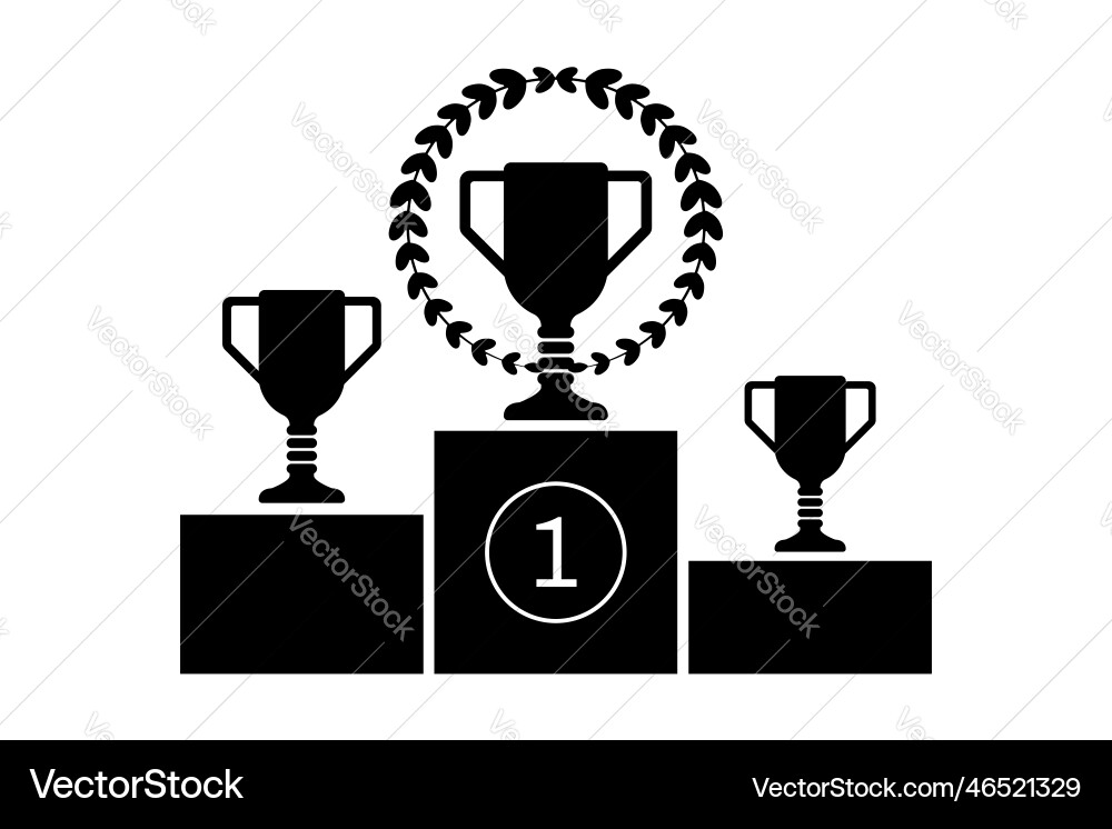 Trophy and laurel wreath on winners podium icon Vector Image