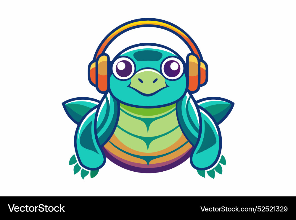 Turtle listing music with headphone b Royalty Free Vector