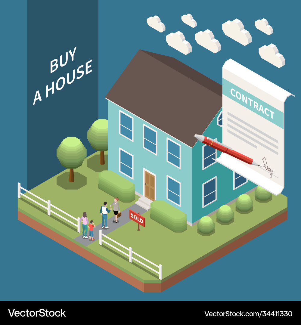 Buying house isometric composition Royalty Free Vector Image