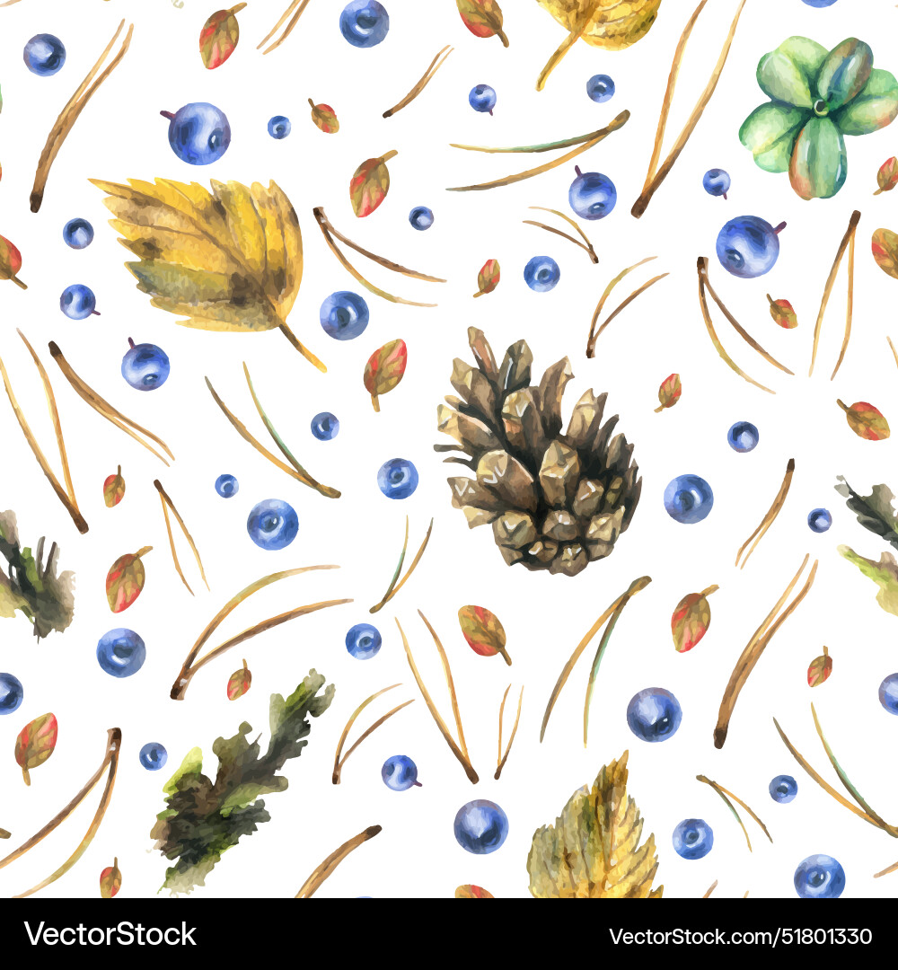 Forest autumn leaves pine cones and needles Vector Image