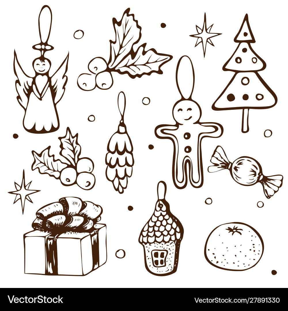 Hand drawn christmas doodle clipart set Royalty Free Vector