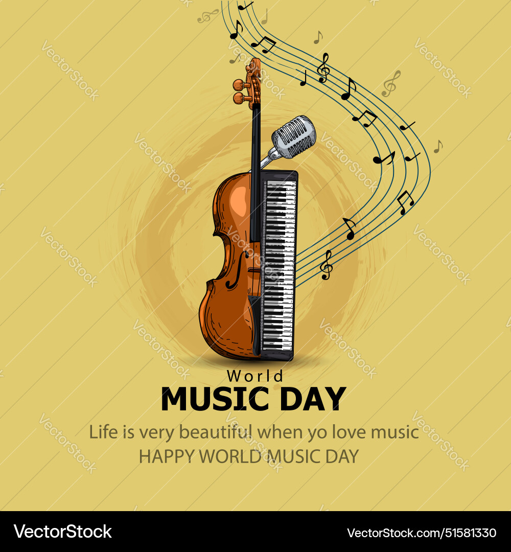 Happy world music day event and musical Royalty Free Vector