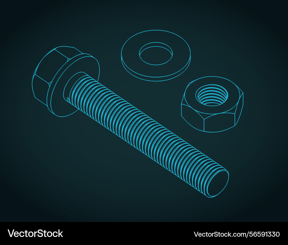 Hex bolt nut and washer blueprint Royalty Free Vector Image