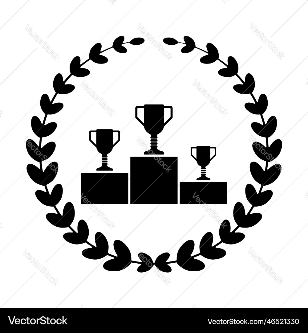 Laurel wreath and trophy on winners podium icon Vector Image