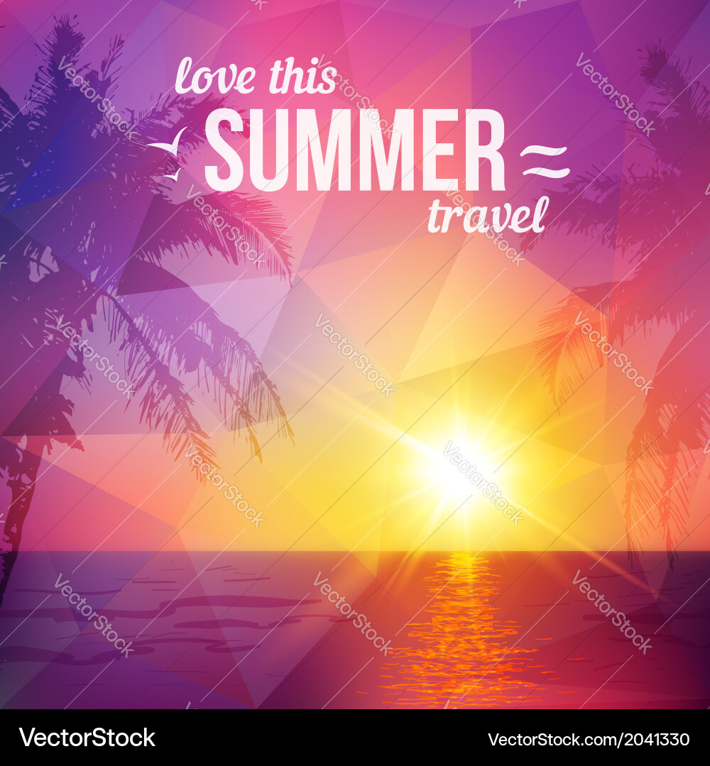 Purple triangles tropical sunset with palms Vector Image