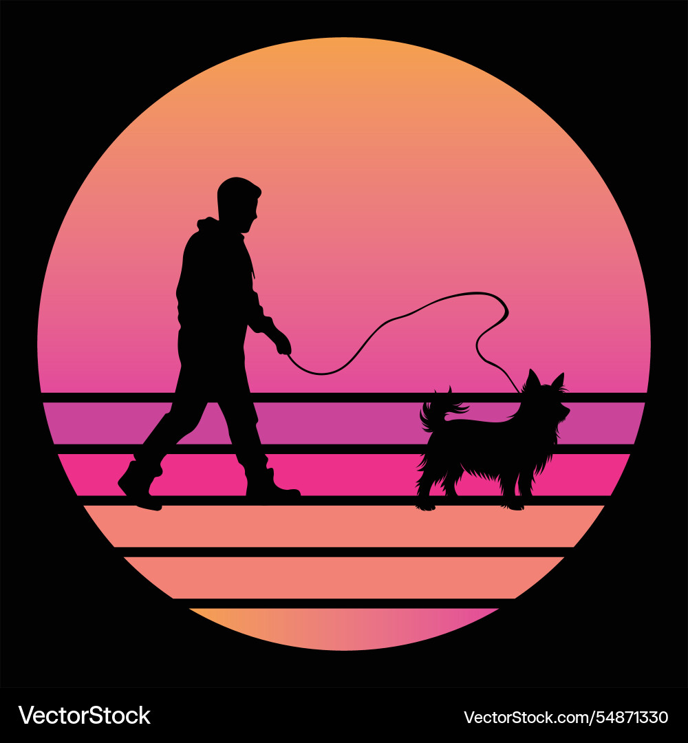 Skye terrier sunset retro design Royalty Free Vector Image