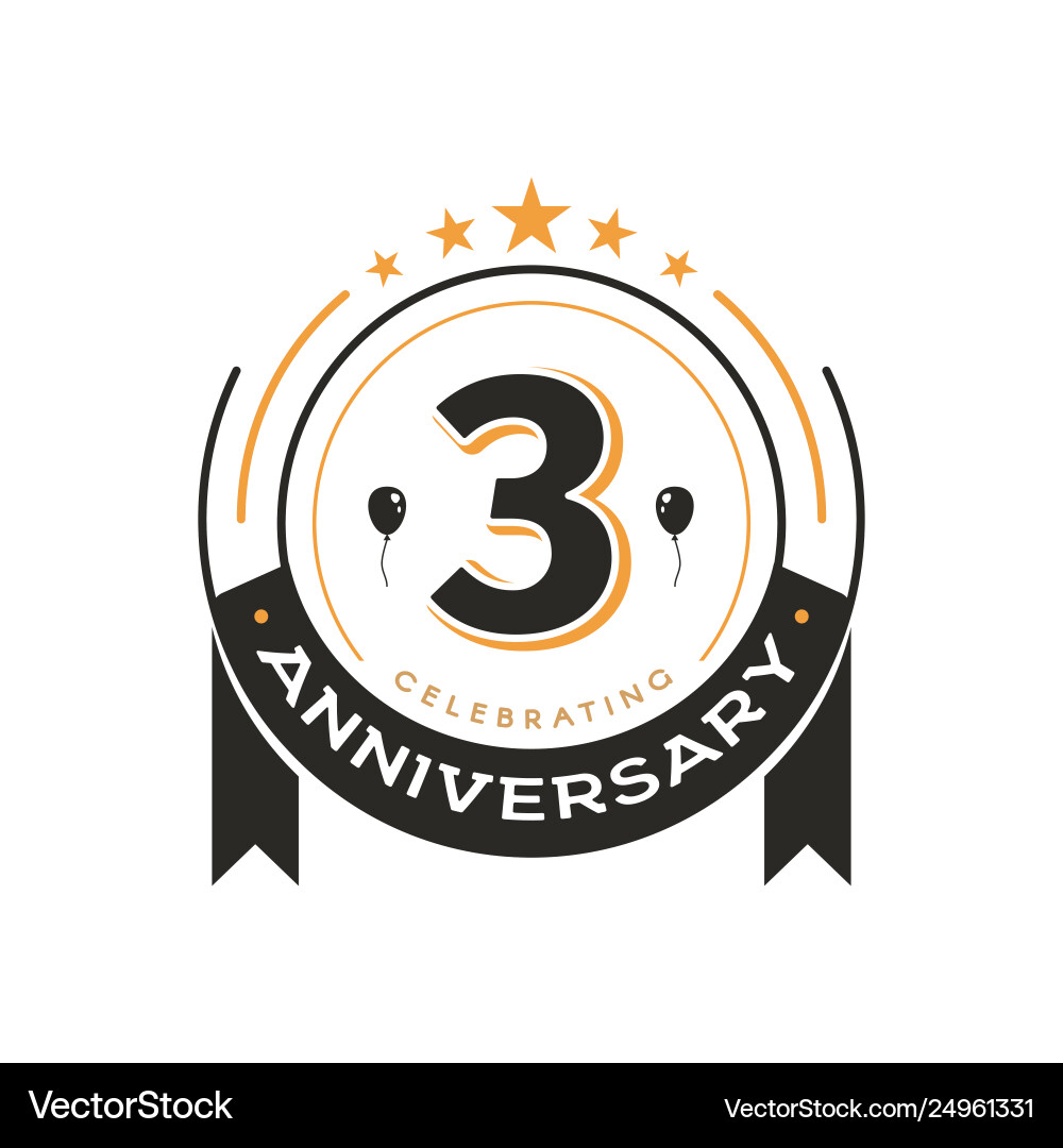 Birthday vintage logo template 3 rd anniversary Vector Image