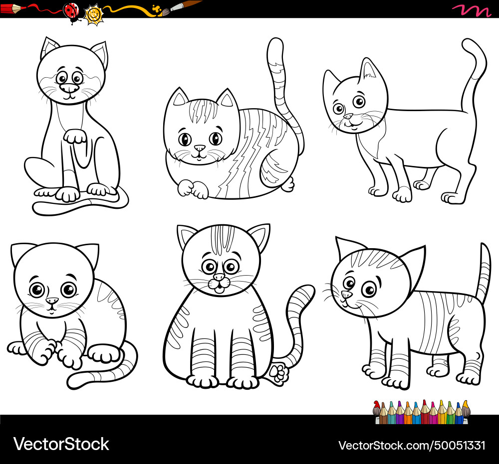 Cartoon cats and kittens comic characters set Vector Image
