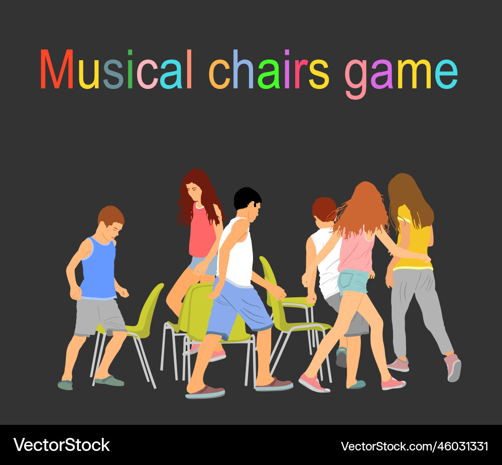 Children playing musical chairs game Royalty Free Vector