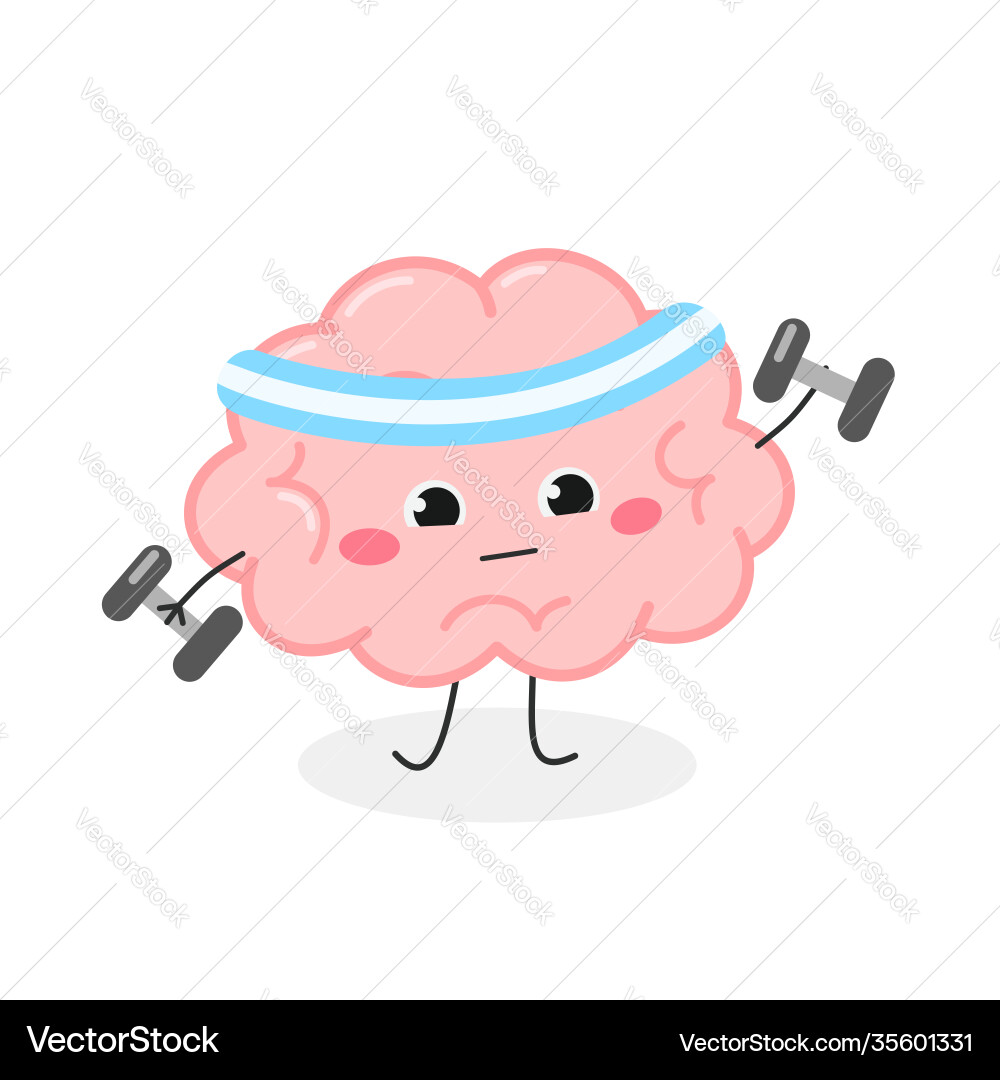 Cute cartoon brain character training Royalty Free Vector