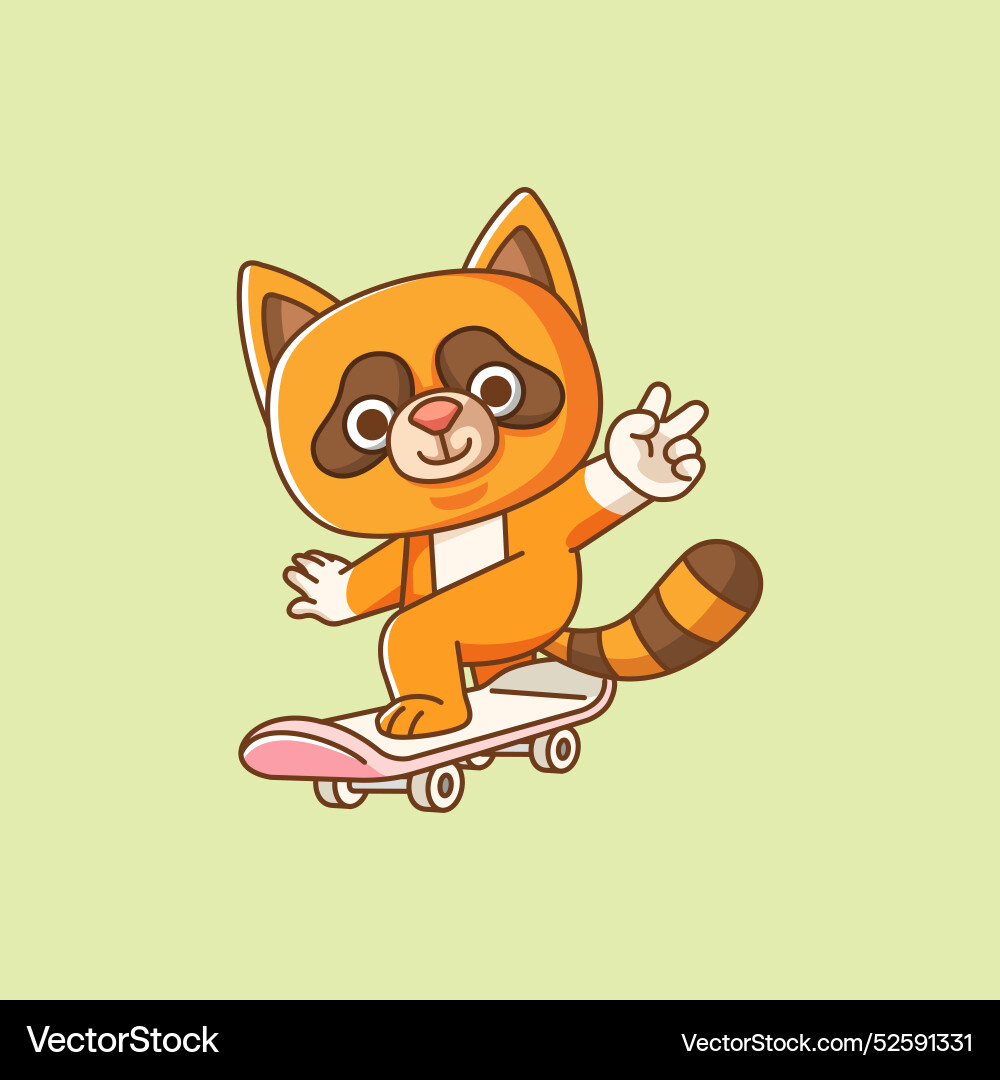 Cute raccoon playing slide skateboard animal Vector Image