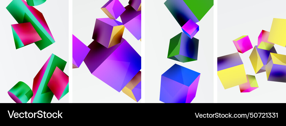 Flying 3d shapes cubes and other geometric Vector Image