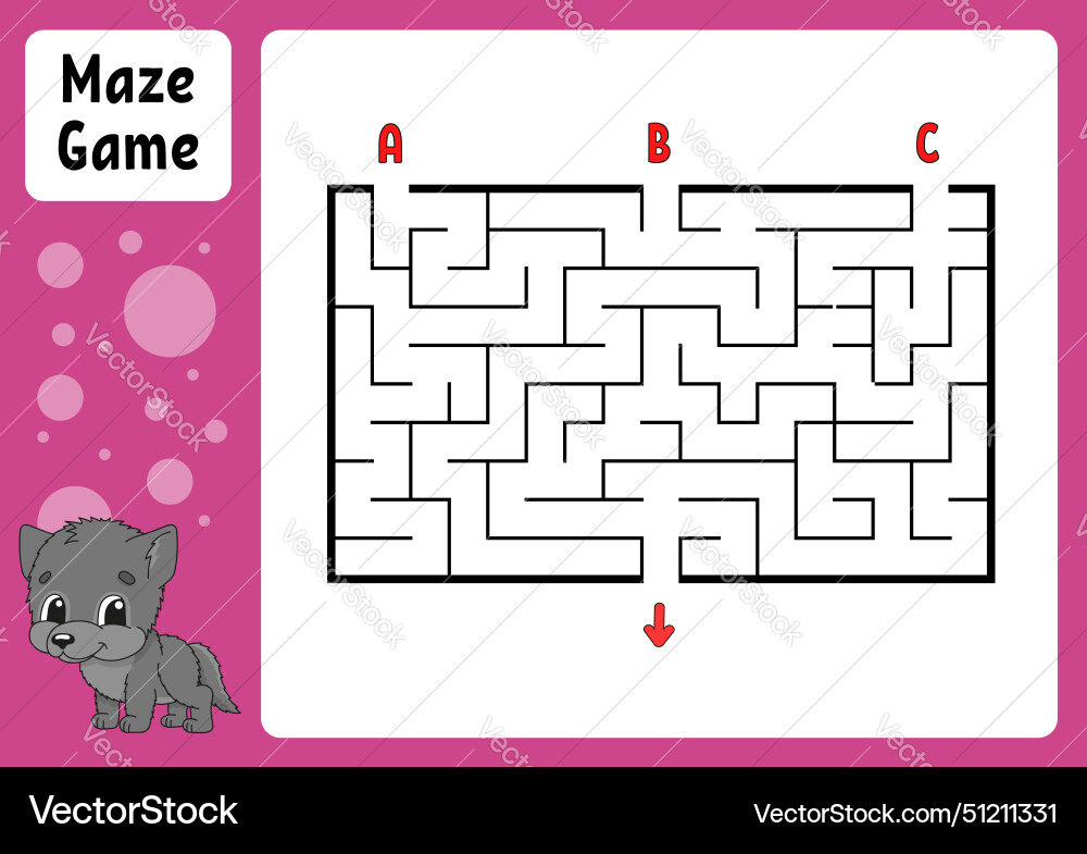 Rectangle maze game for kids three entrances one Vector Image