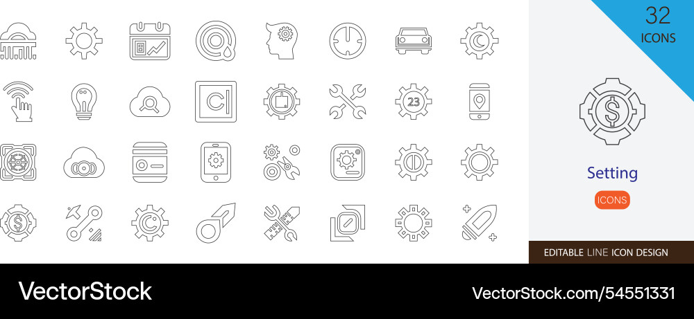 Setting editable line icon set Royalty Free Vector Image