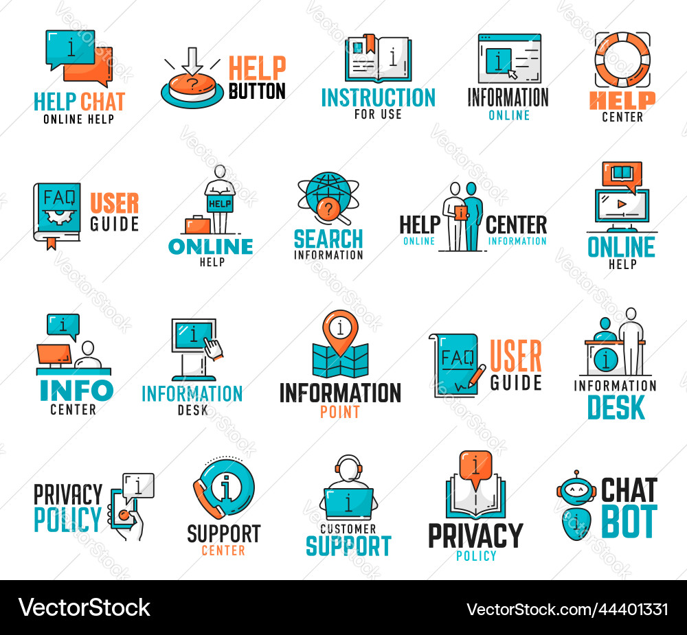 Support center information and help icons Vector Image