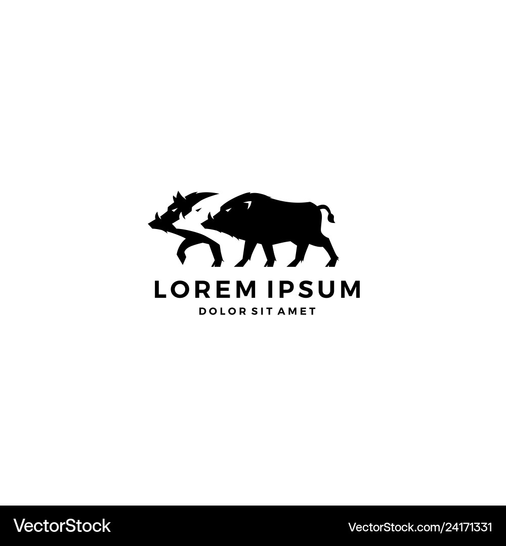 Three Warthog Logo - Negative Space Pig Royalty Free Vector