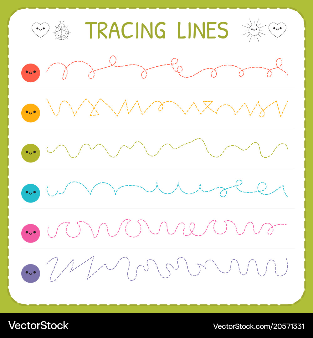 Tracing lines basic writing worksheet for kids Vector Image