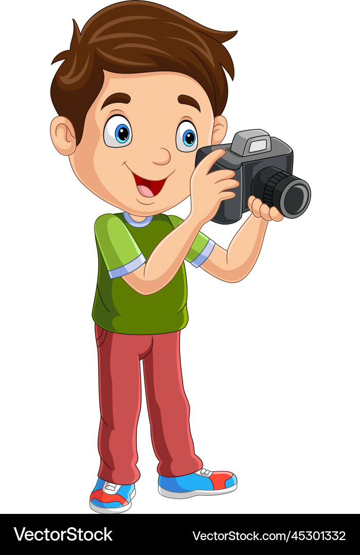 Cartoon boy taking photo using a digital camera Vector Image