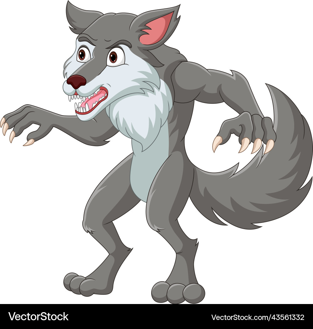 Cartoon wolf standing on white background Vector Image