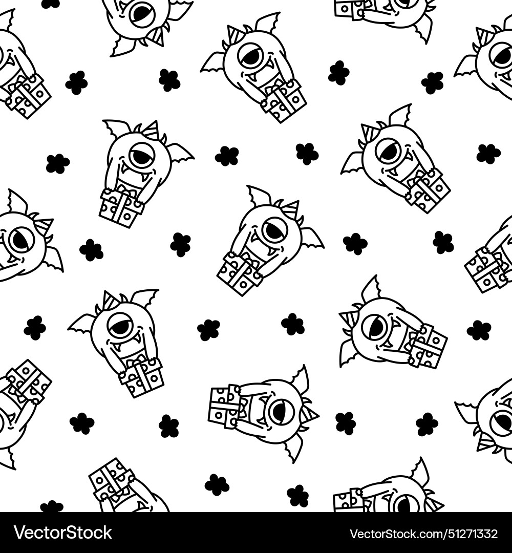 Cute Monsters Seamless Pattern Coloring Page Vector Image