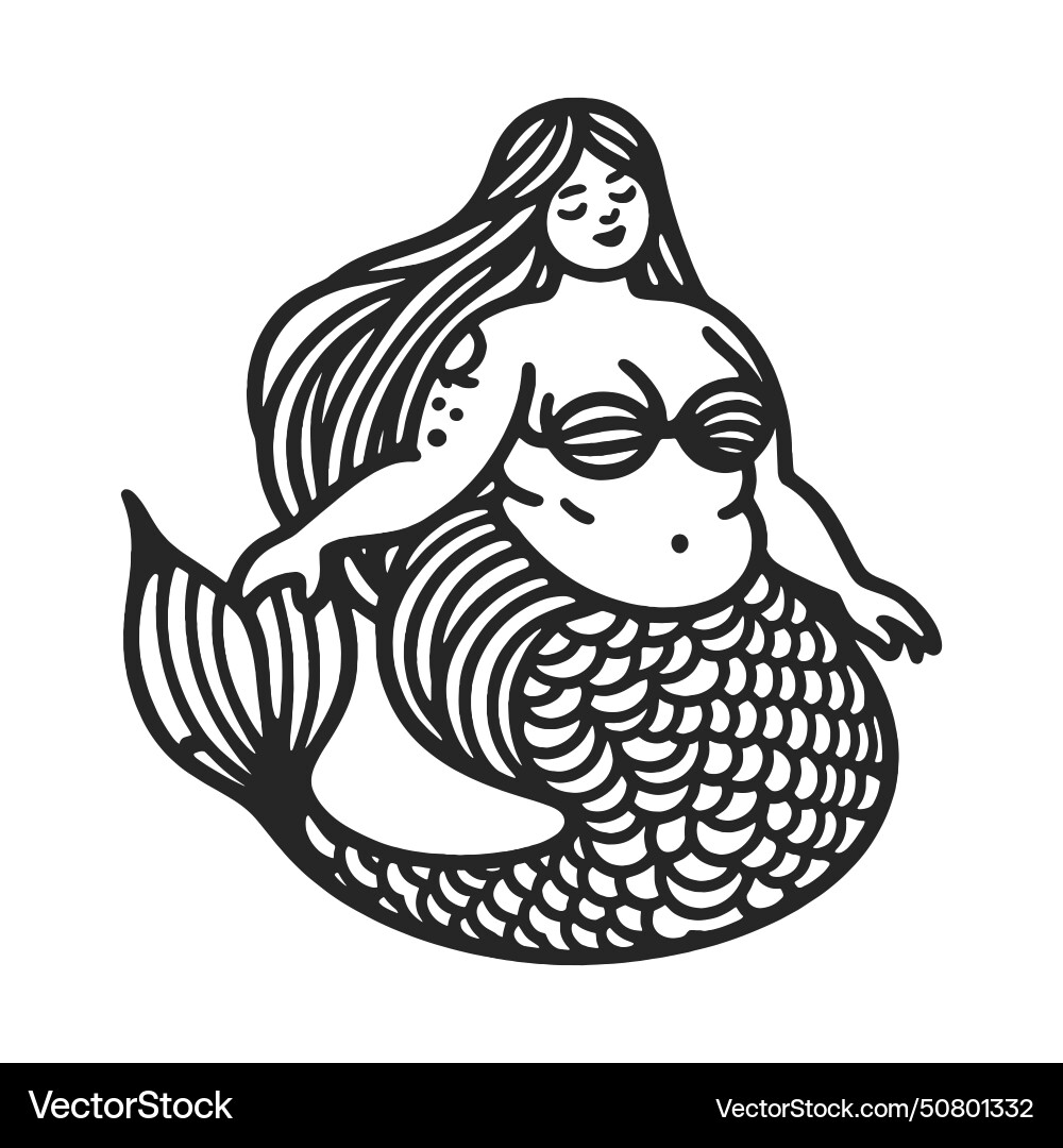 Enchanting mermaid engraving Royalty Free Vector Image