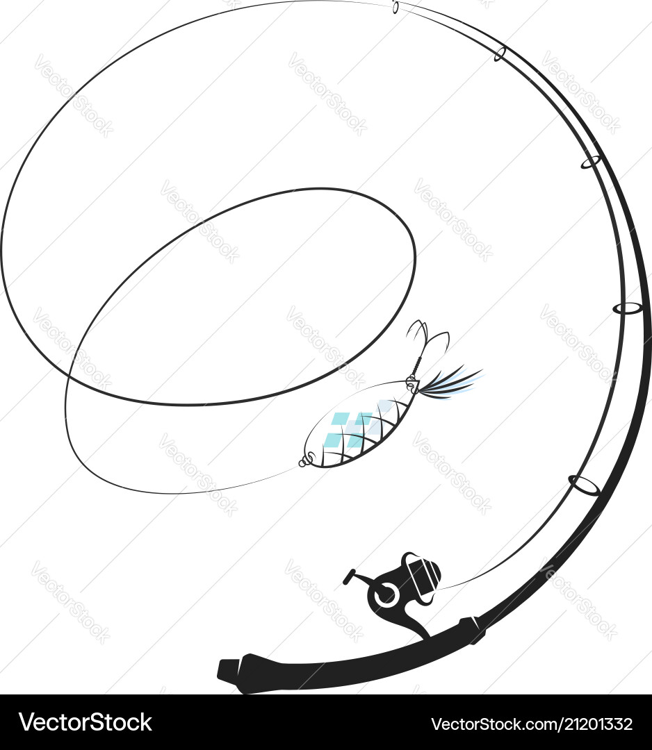 Fishing Rod and Lure Silhouette Royalty Free Vector Image