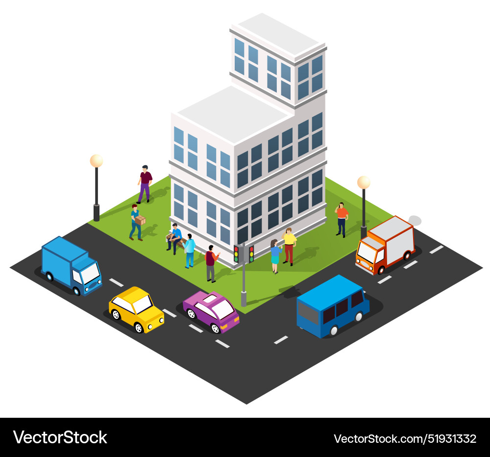 People communicating around modern building Vector Image
