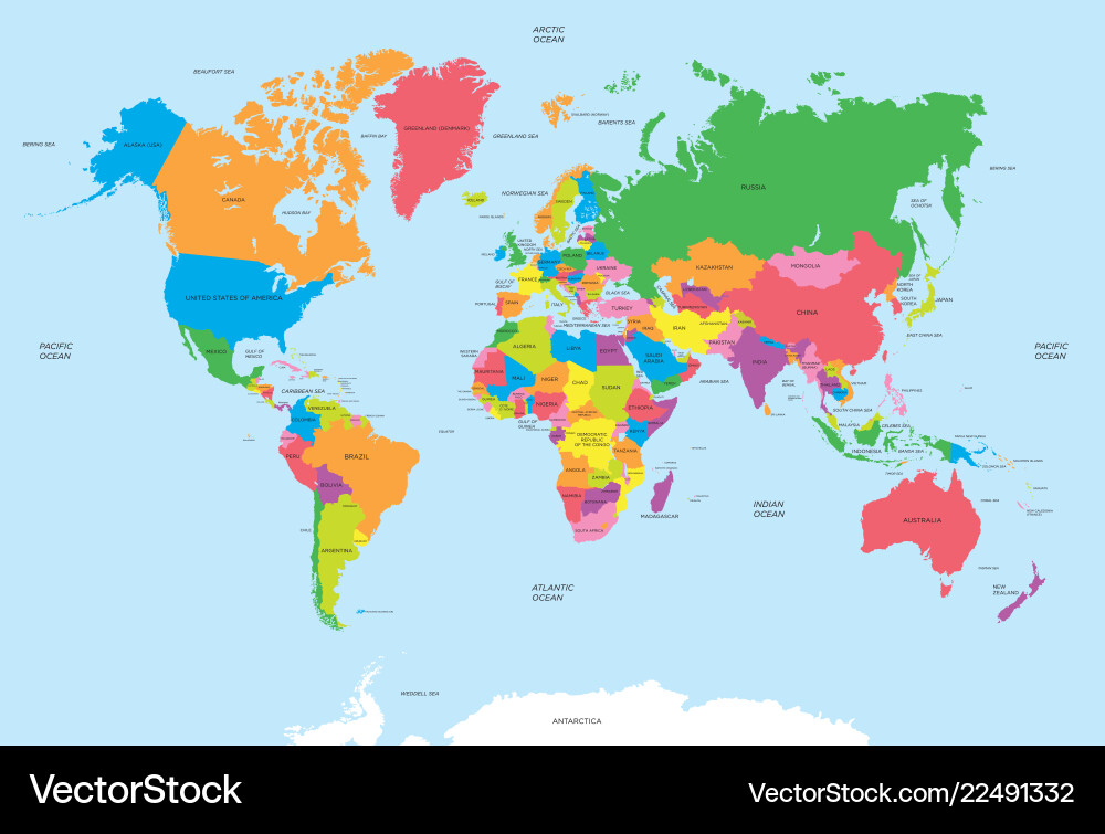 Political map of the world Royalty Free Vector Image