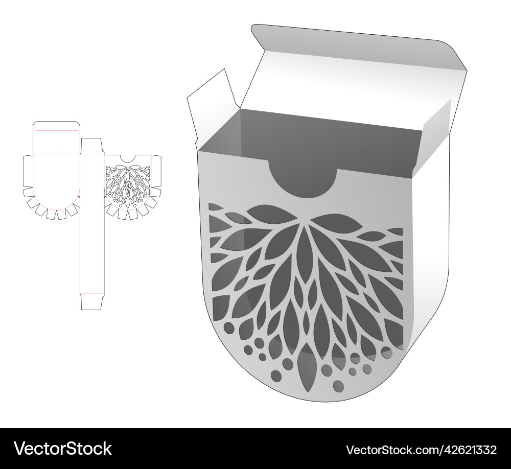 Stenciled round bottom box with die cut template Vector Image