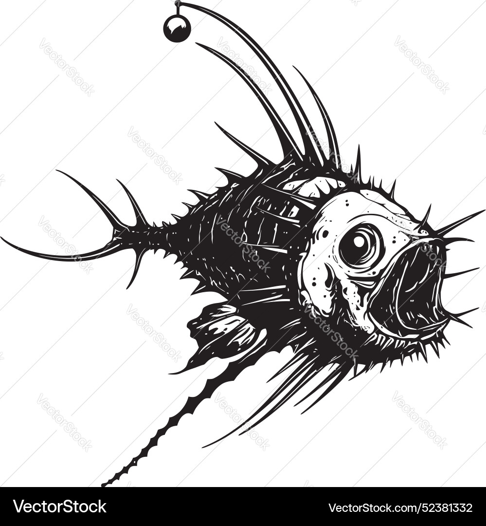 Wicked whiskers evil angler fish logo sinister Vector Image